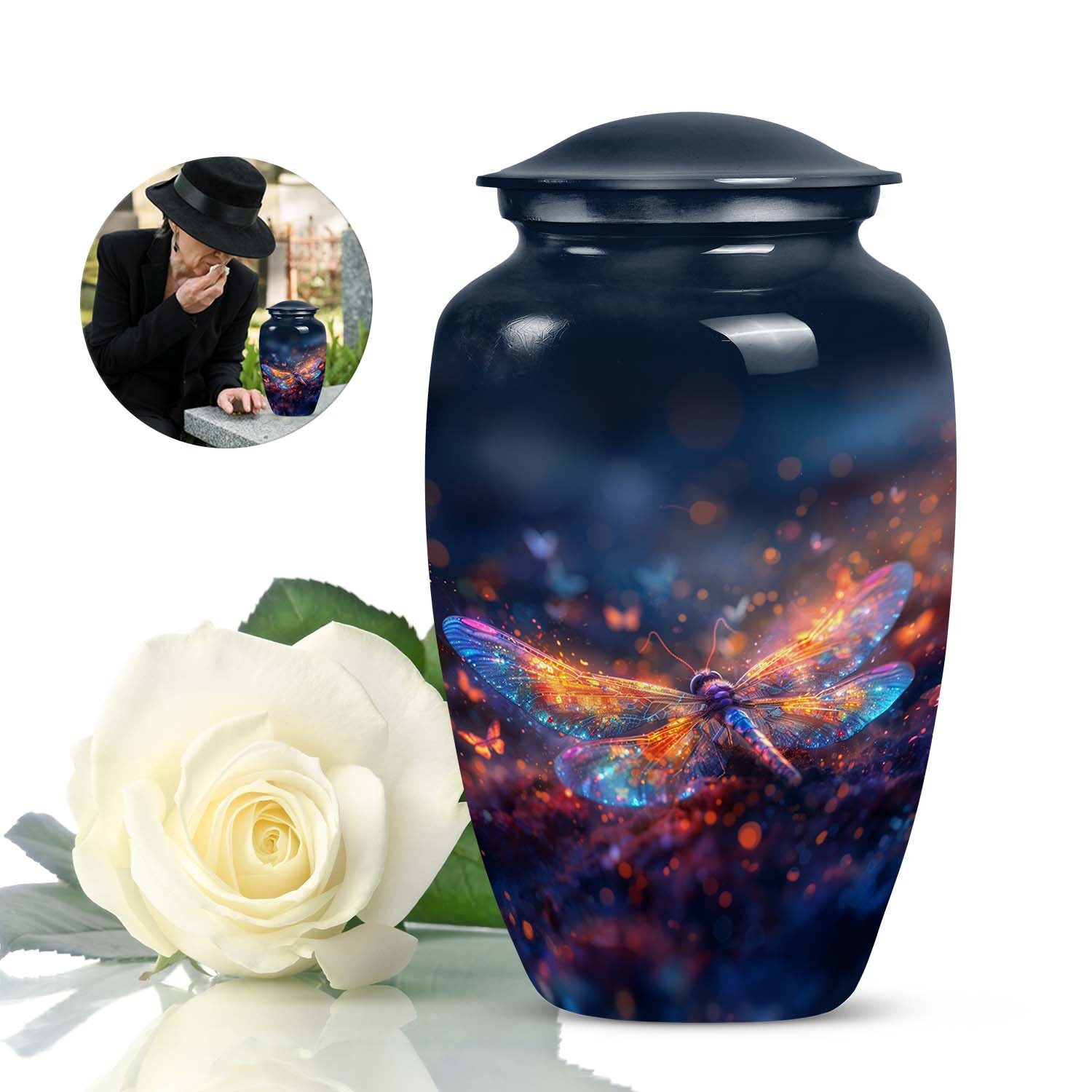 Starry Sky Dragonfly Cremation Urn - Decorative Keepsake Urn - Memorial ...