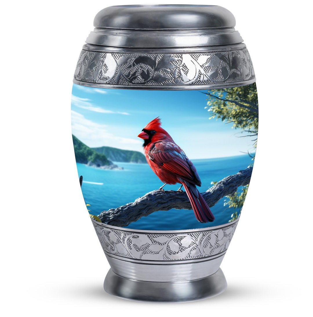 Cardinal Bird Sitting Urn - Bird Motif Urn, Decorative Modern Urn for ...
