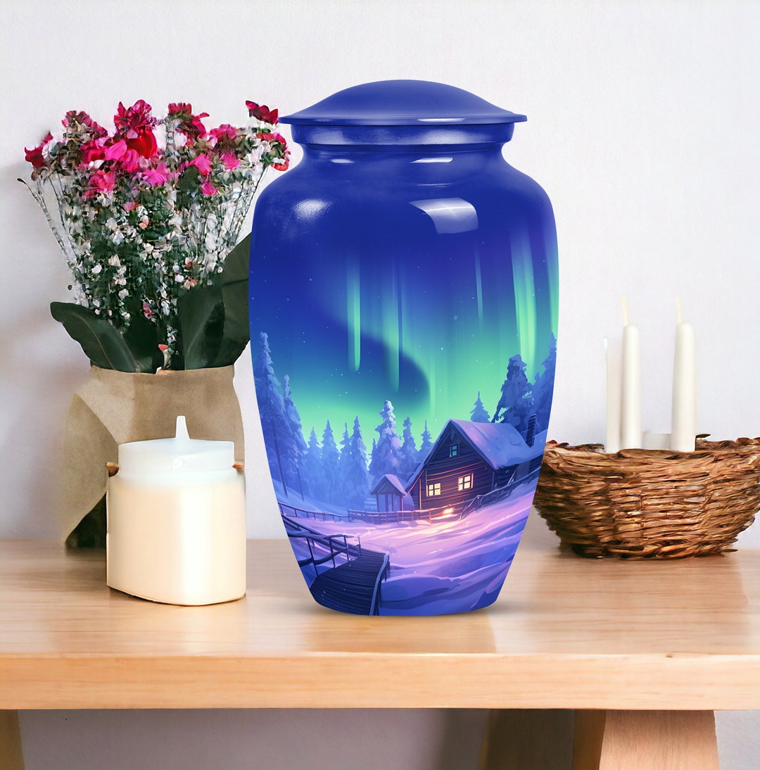 A Cozy Cabin Northern Lights Urns for Human Ashes Metal Urns for Ashes ...