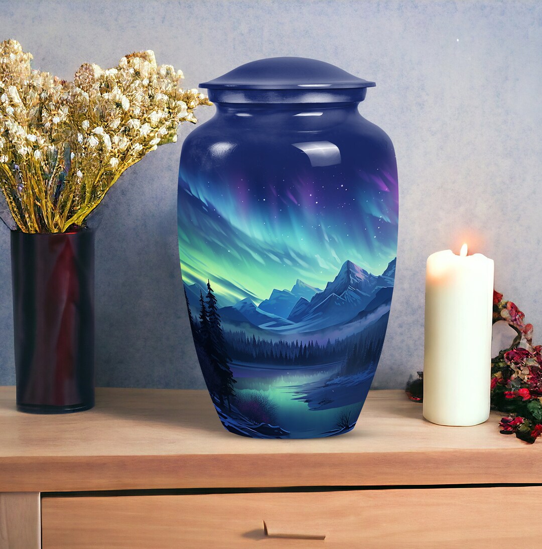 Northern Lights Mountain Lake Urns for Cremation Ashes - Modern Urns ...
