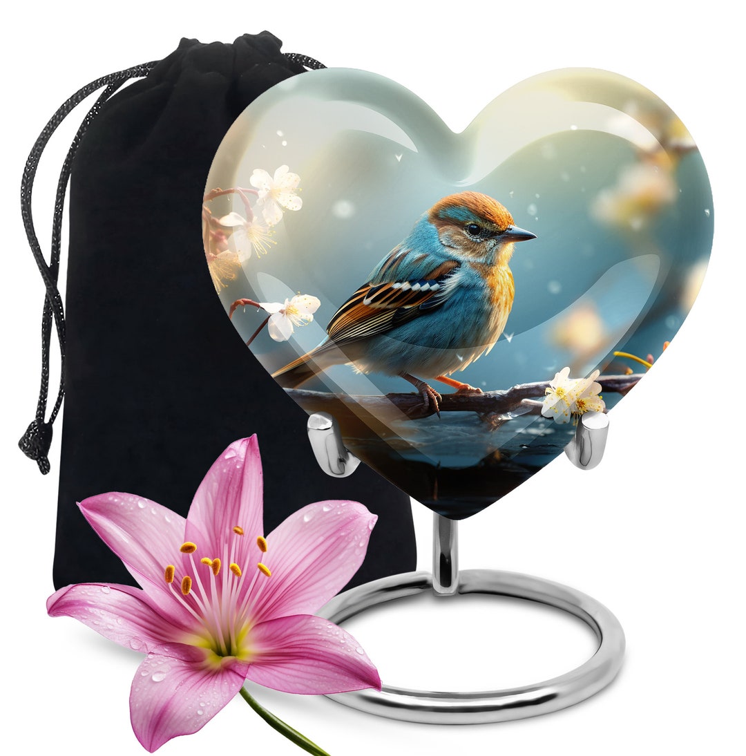 Spring Bird Heart Urn for Human Ashes - Delicate Blossom Design ...