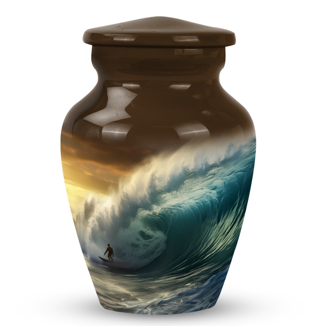 Personalized Hand-carved Aluminum Urn for Ashes With Surfer and Wave ...
