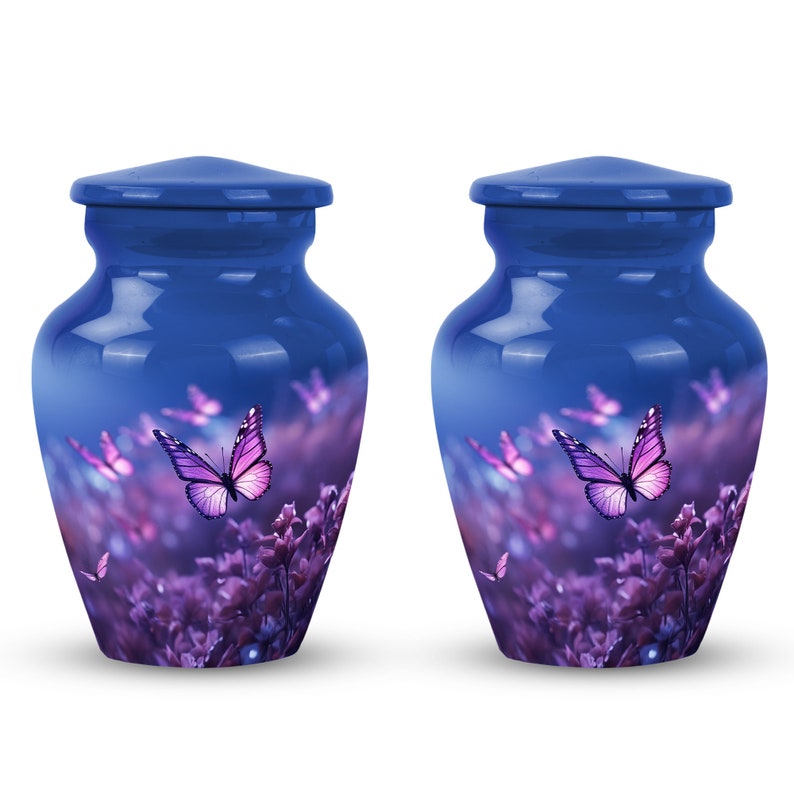 Purple Butterfly and Lavender Urn With A Tranquil Design Butterfly ...