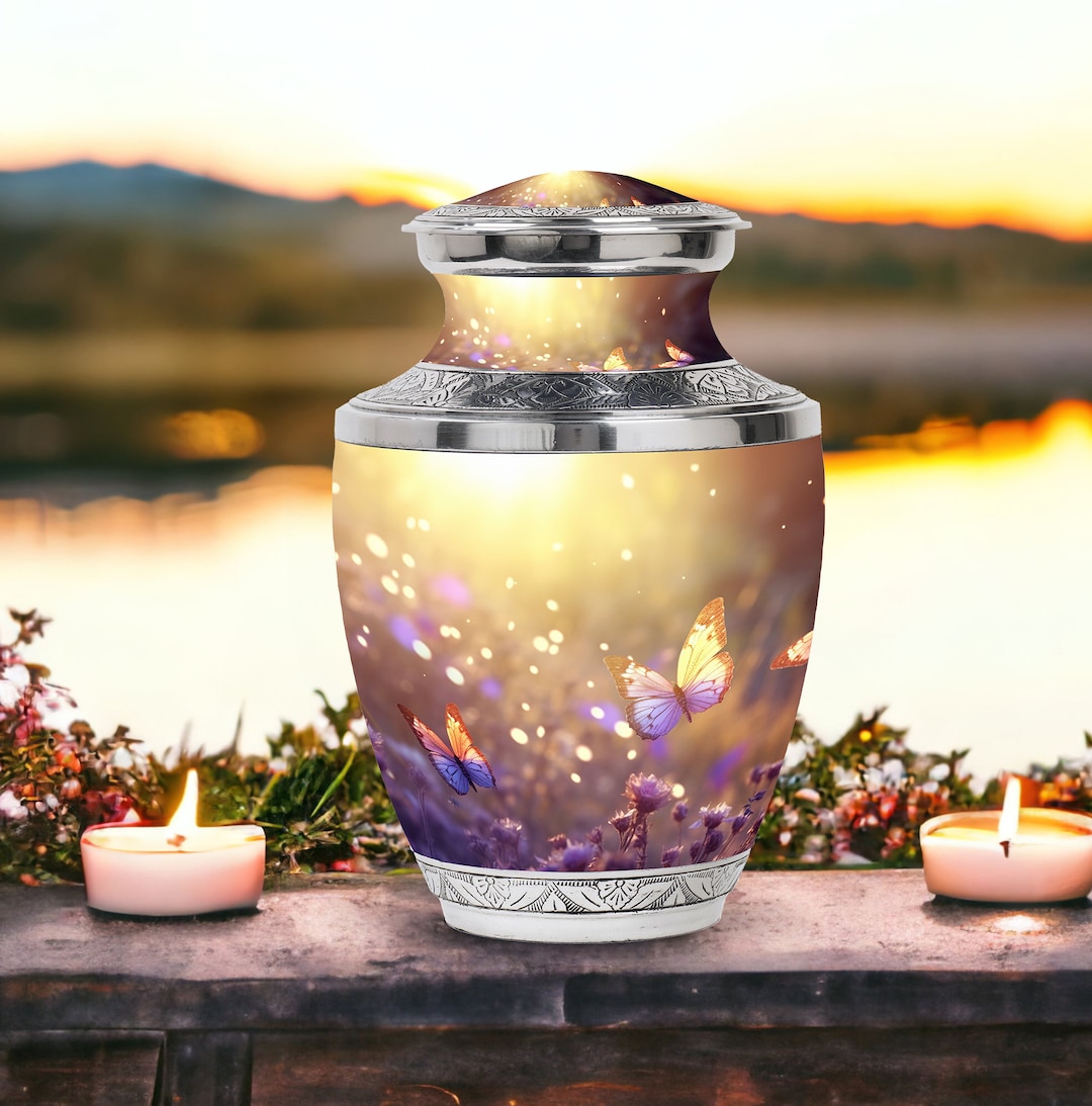 Sunset Floral and Butterfly Urn for Human Ashes, Personalized Urn for ...