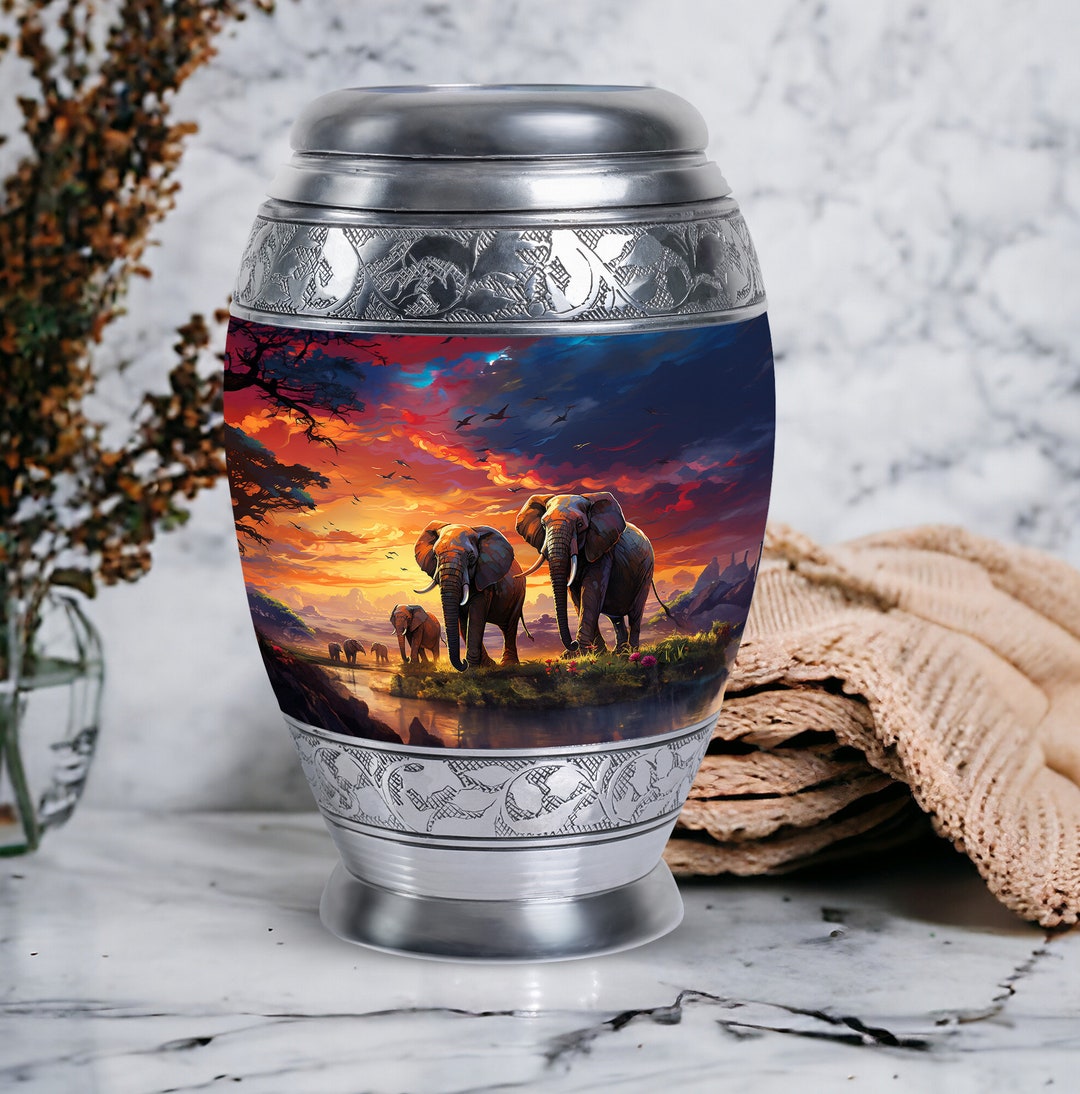 Safari Sunset Elephant Urn for Ashes - Decorative Aluminum Urn ...