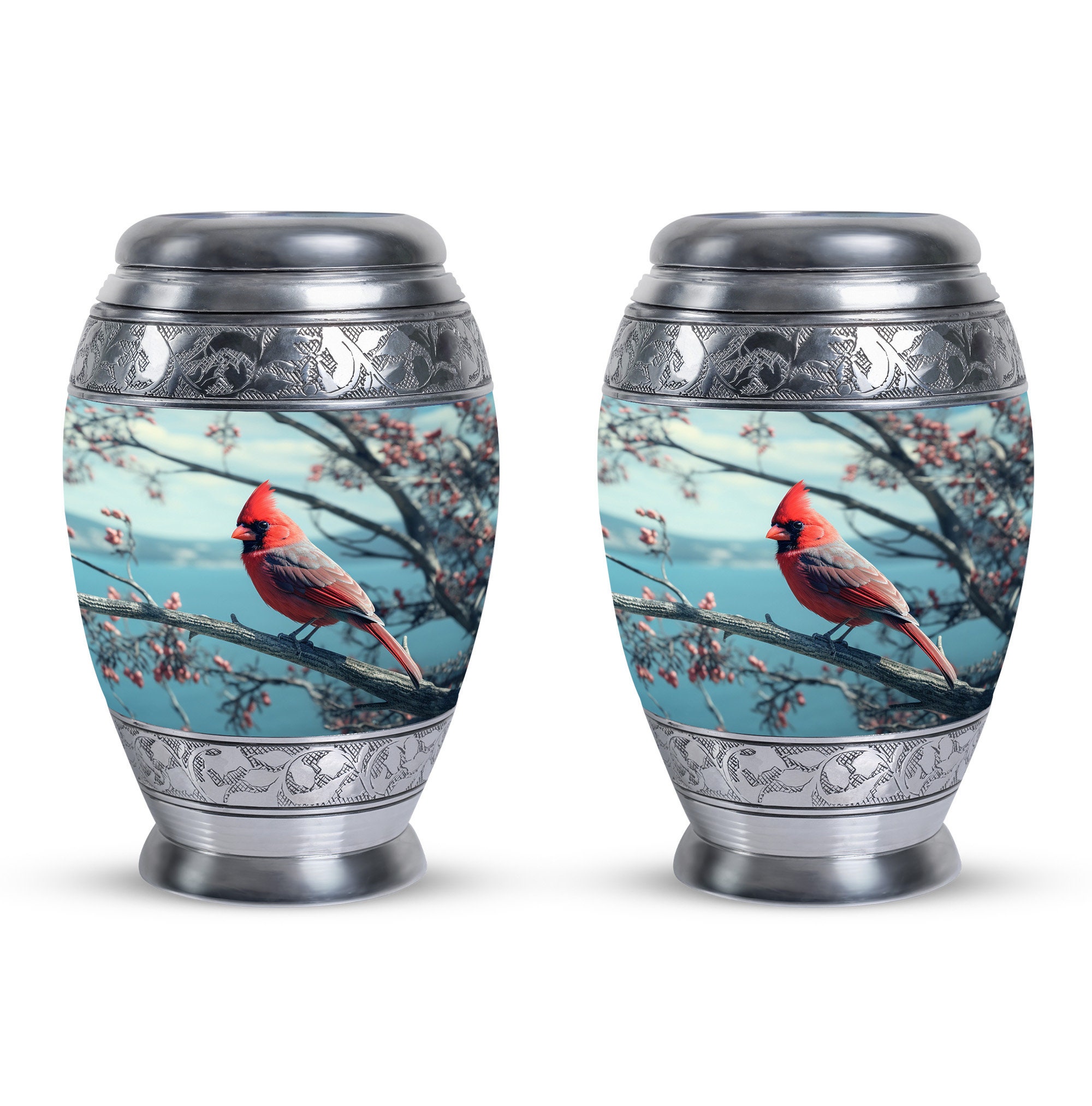 Cardinal Bird Siting Modern Urn for Human Ashes | Decorative 200 Cubic ...