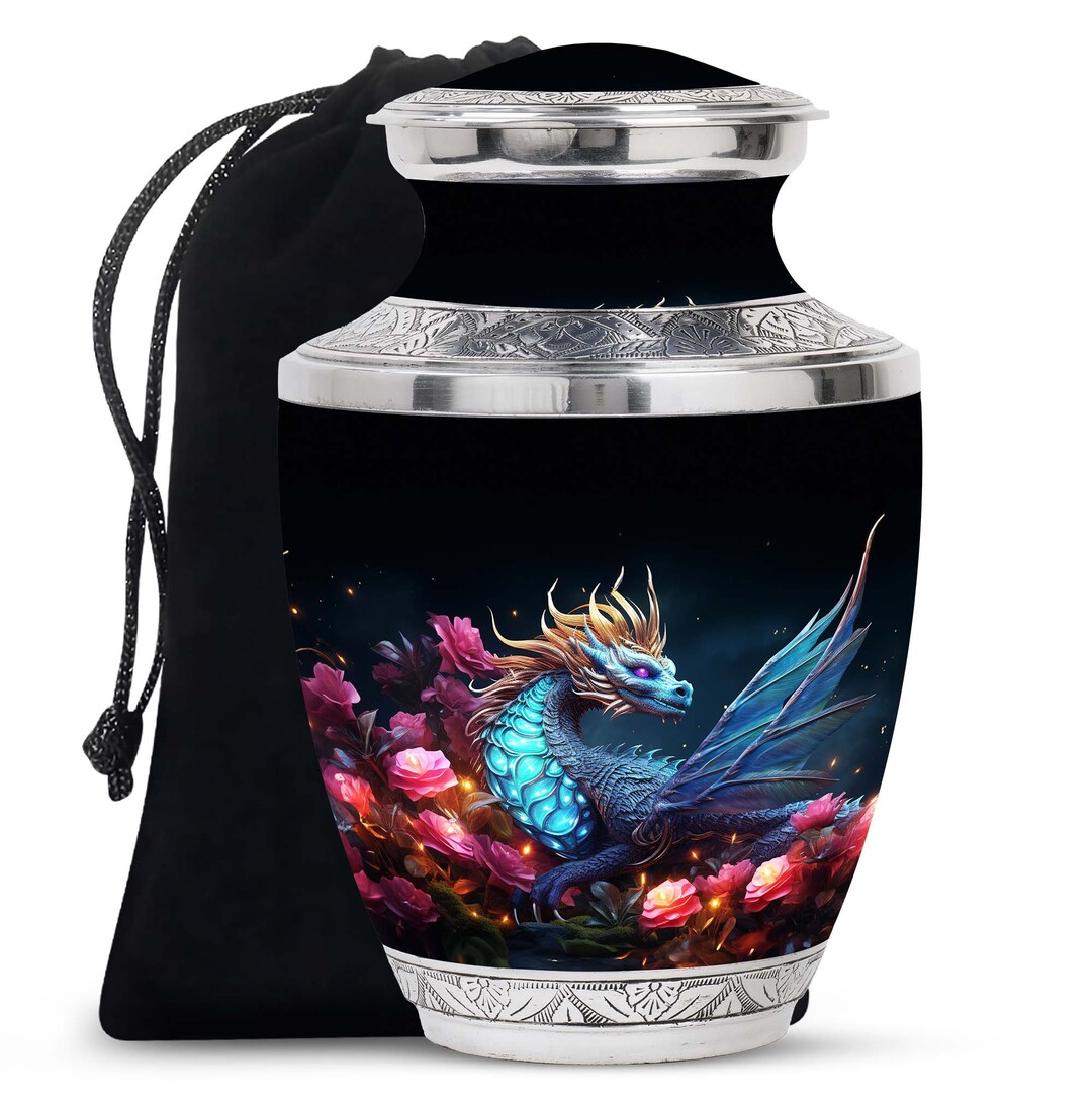 Dragon Cremation Urn for Ashes, Floral Fantasy Keepsake Urn, Modern ...