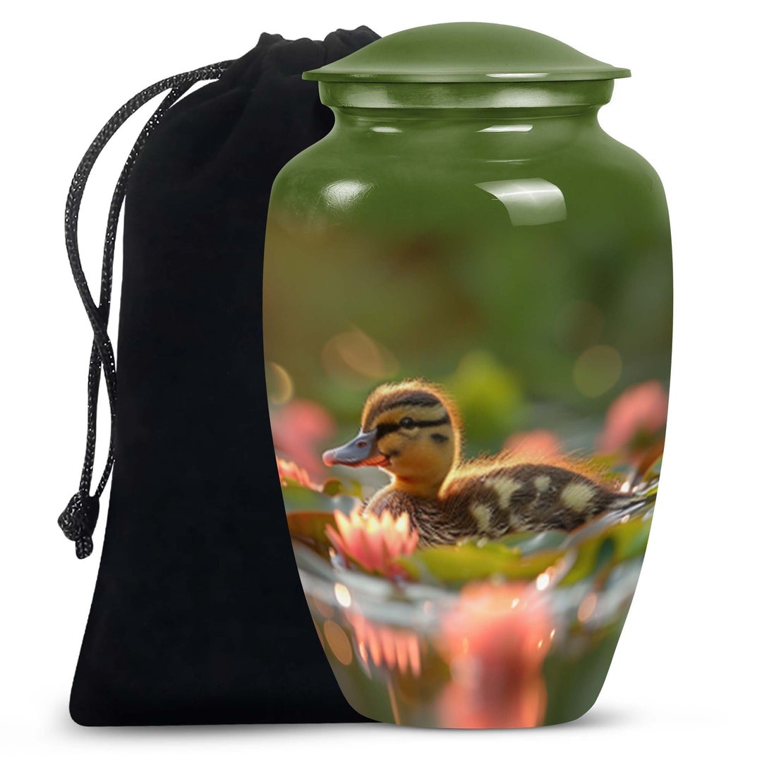 Nature-themed 10" Funeral Urn With Duckling Motif | Garden-inspired 3 ...