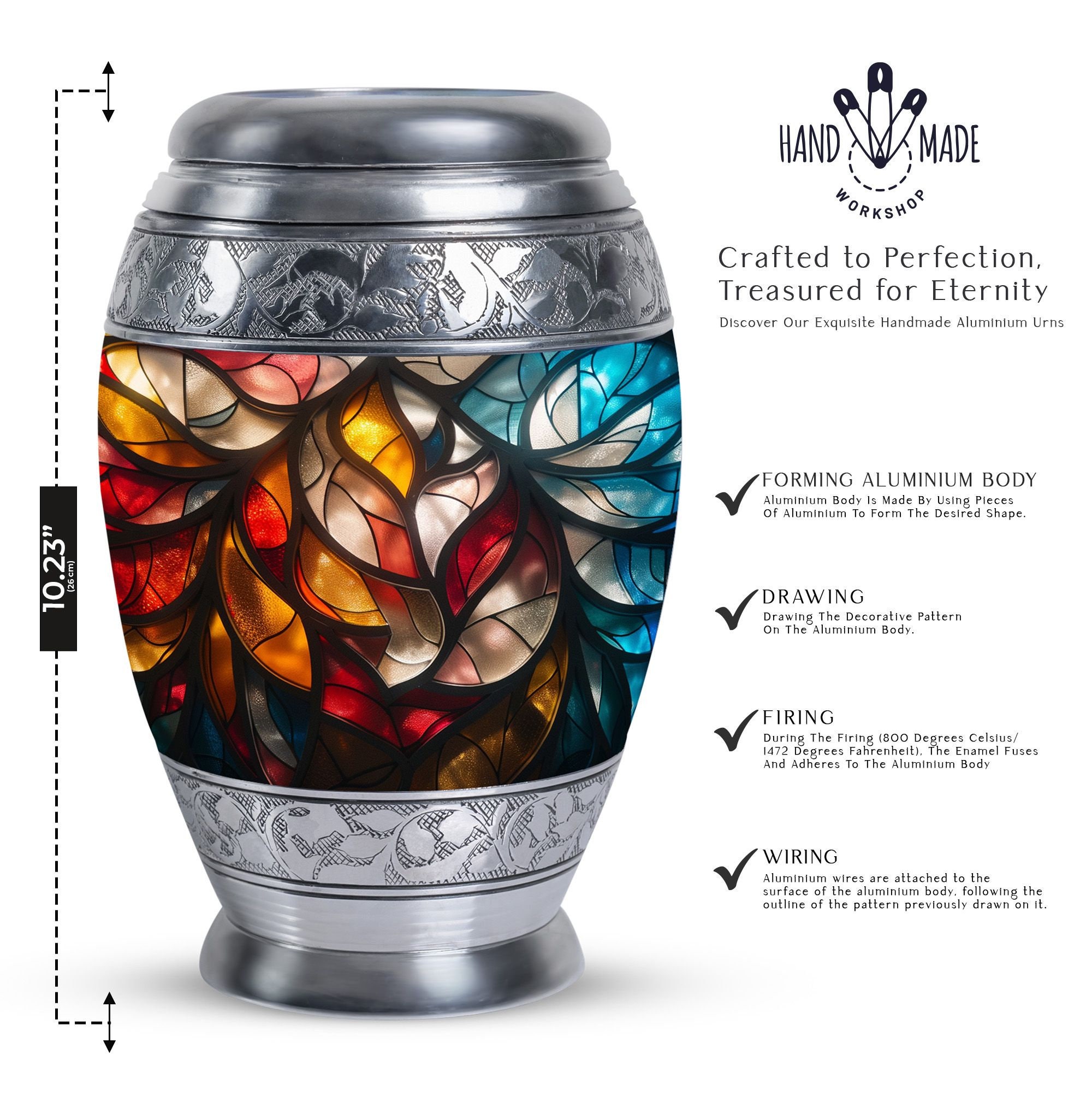 Handcrafted Stained Glass Cremation Urn - Colorful Art Deco Funeral Urn ...