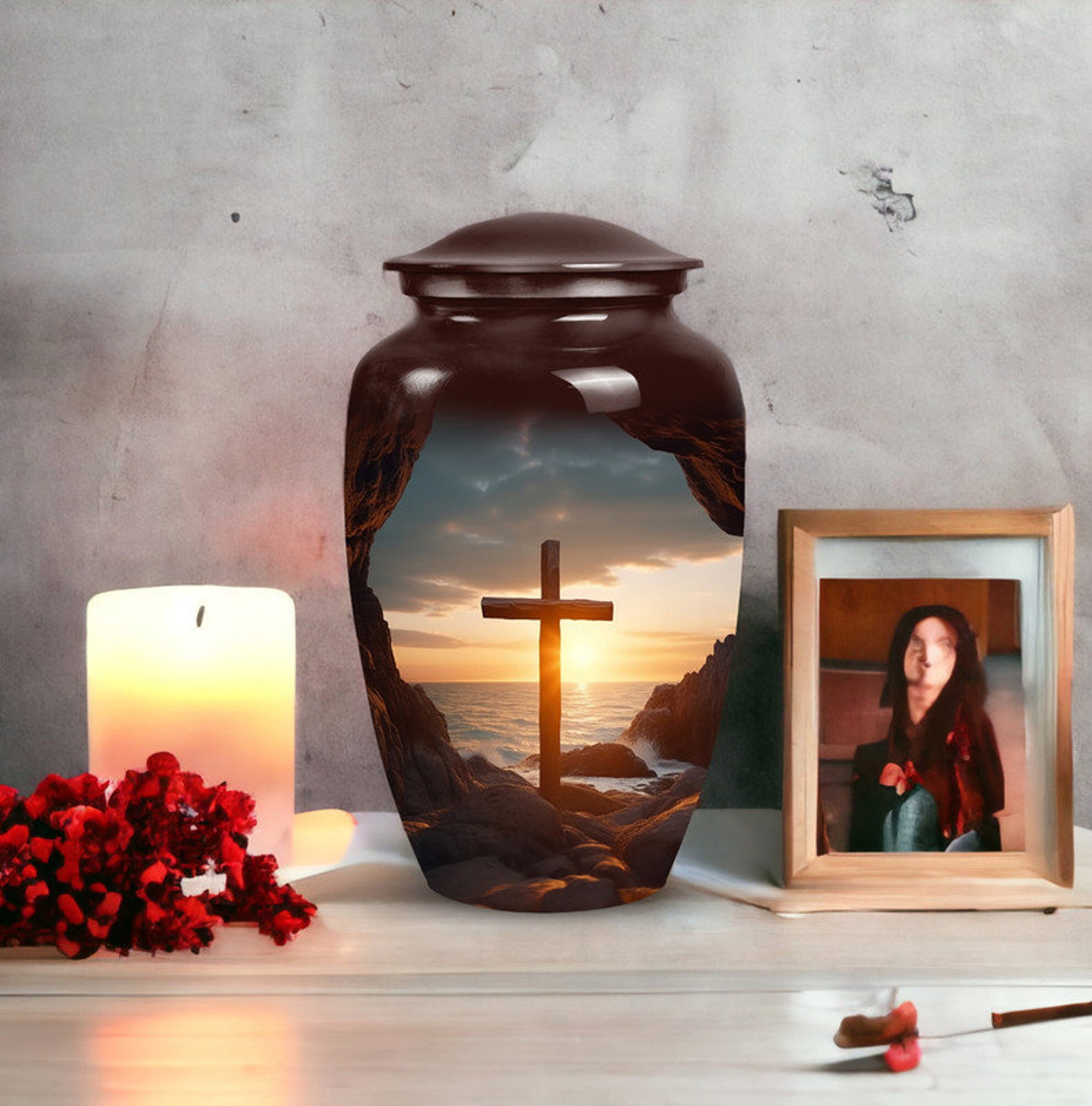 Personalized Memorial Cross Urn - High-quality Aluminum Cremation Urn ...