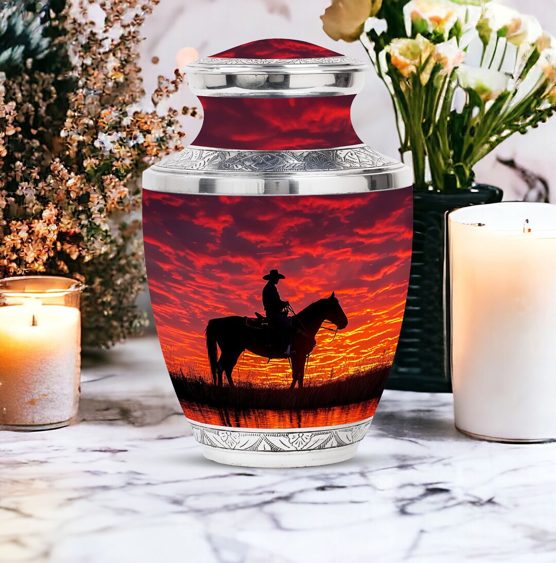 Cowboy Sunset Cremation Urn for Human Ashes - Handmade Large Adult Urn ...