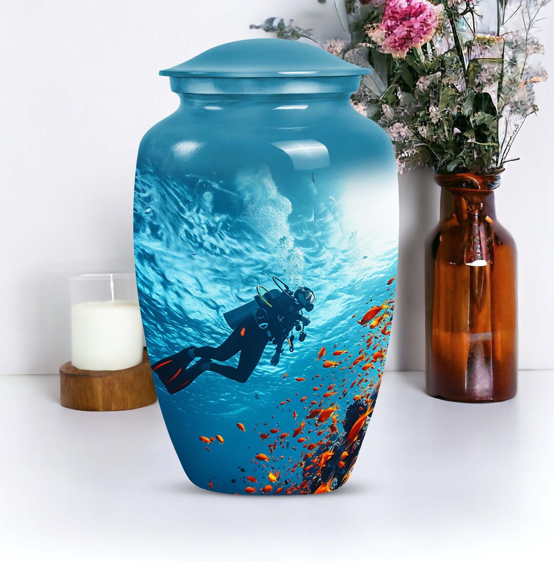 Personalized Scuba Diver Cremation Urn - Underwater Scene Memorial Urn ...