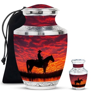 Cowboy Sunset Cremation Urn for Human Ashes - Handmade Large Adult Urn ...