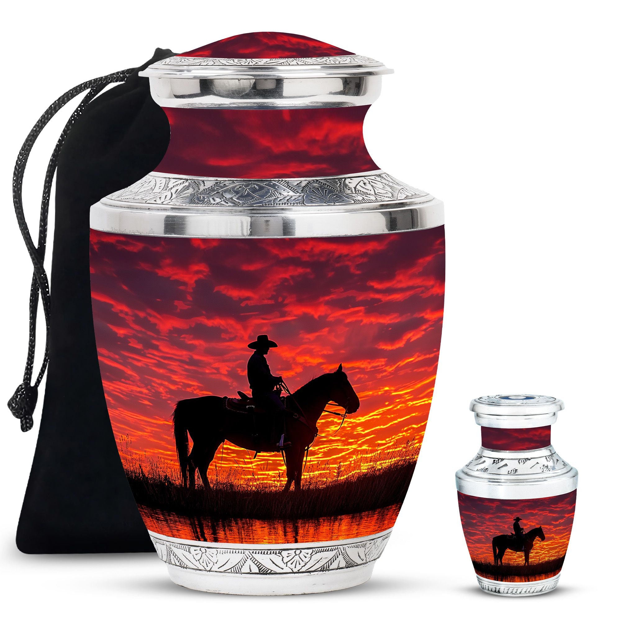 Cowboy Sunset Cremation Urn for Human Ashes - Handmade Large Adult Urn ...