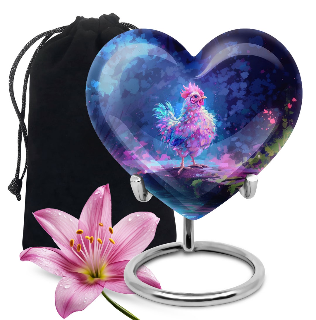 Colorful Rooster Heart Urn for Human Ashes - Vibrant Chicken Design ...