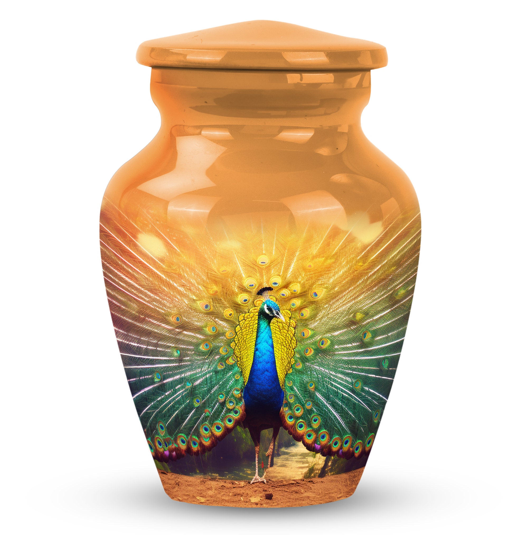 Memorial Peacock Urn, Decorative Urn Cremation Vessel With Nature, Peacock Feather Design ...