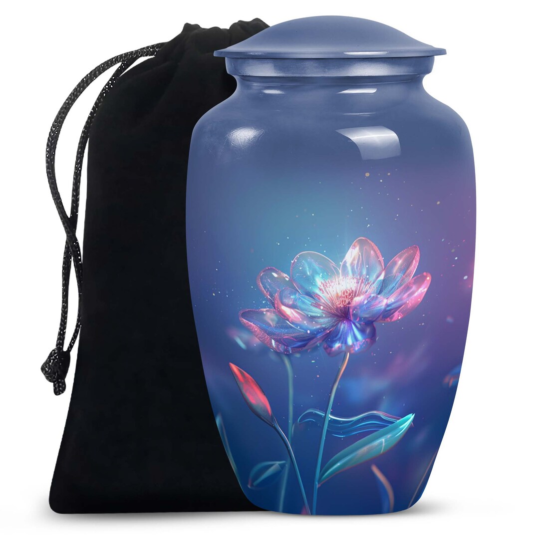 Luminous Lotus Memorial Urn, Periwinkle Blue With Radiant Flower Urn ...