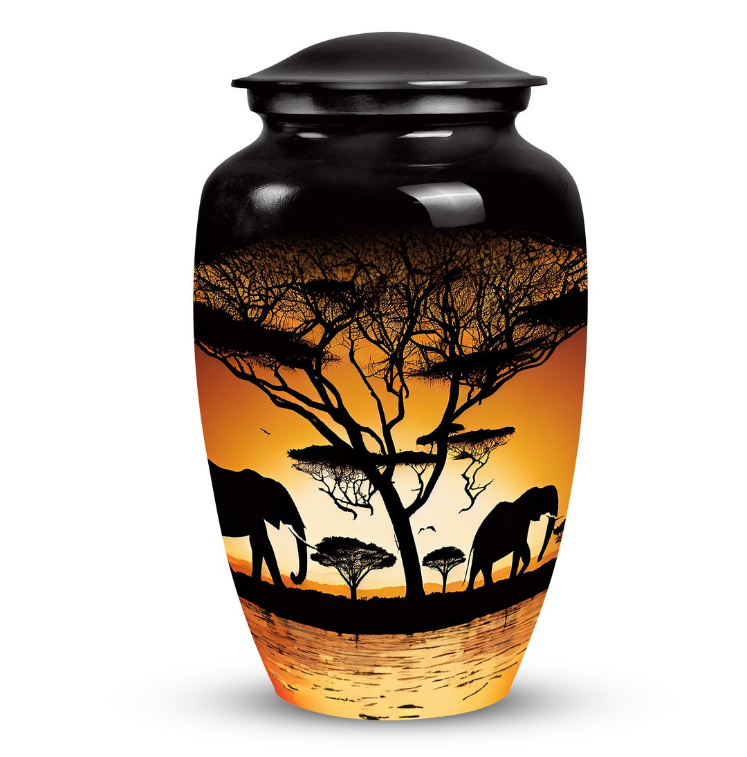 Safari Sunset Decorative Urn for Ashes, Custom African Elephant Scenery ...