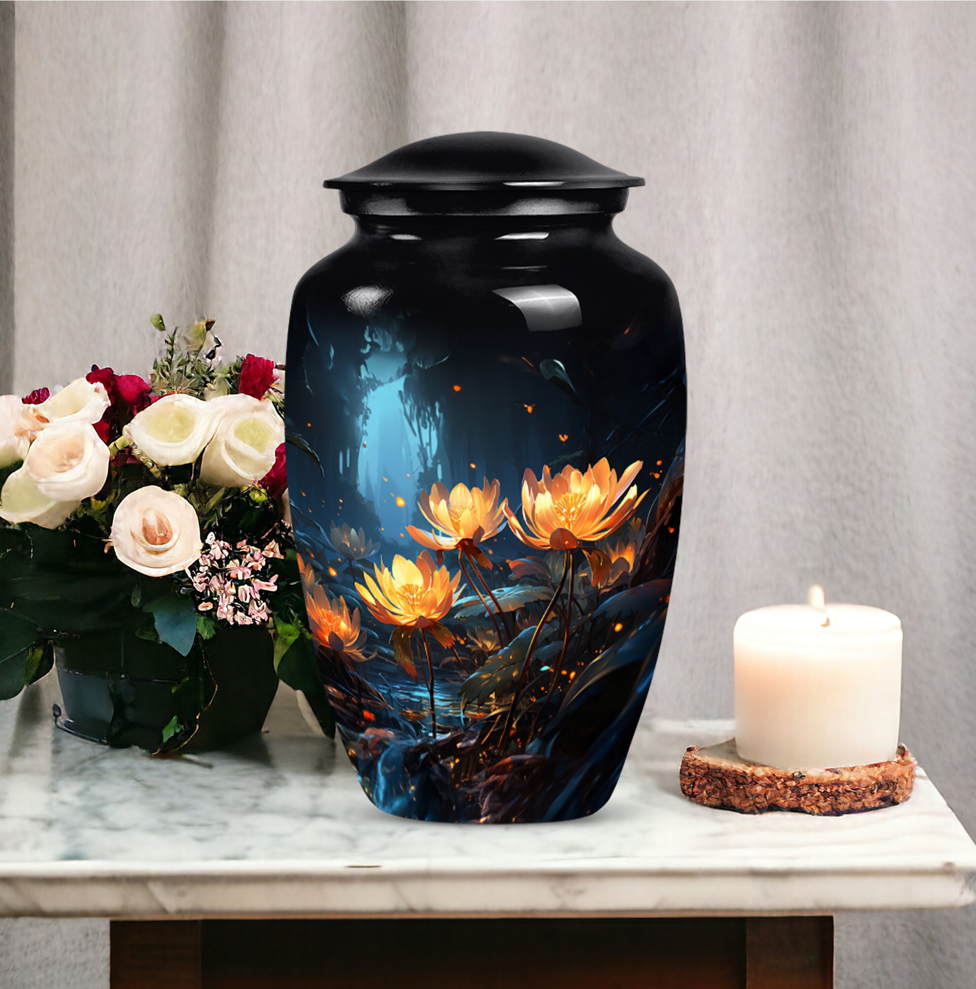 Luminous Flower Urn for Human Ashes Decorative Modern Urn Metal Urns ...