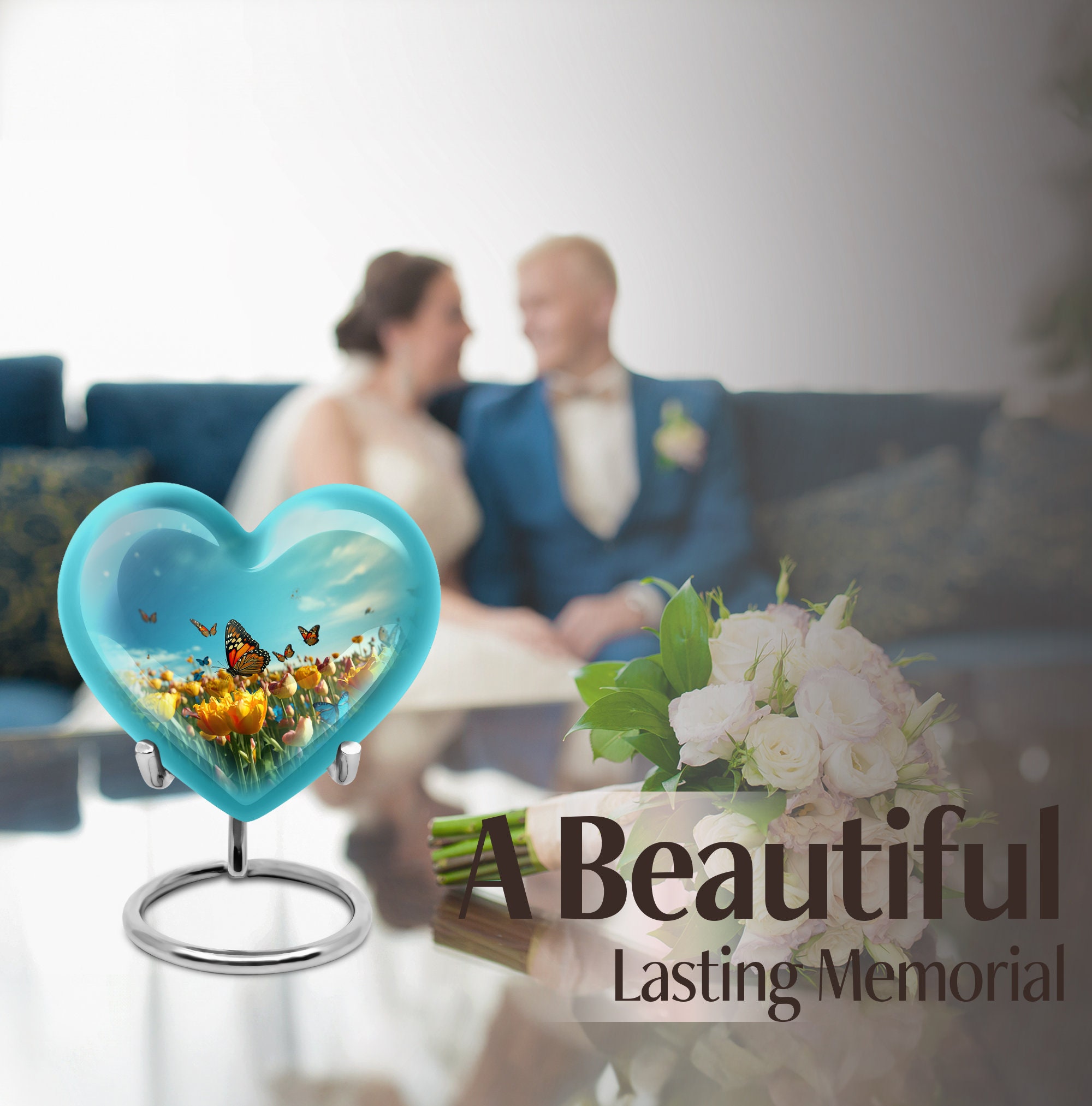 Spring Meadow Butterfly Heart Urn for Human Ashes, Metal Urns for Ashes ...