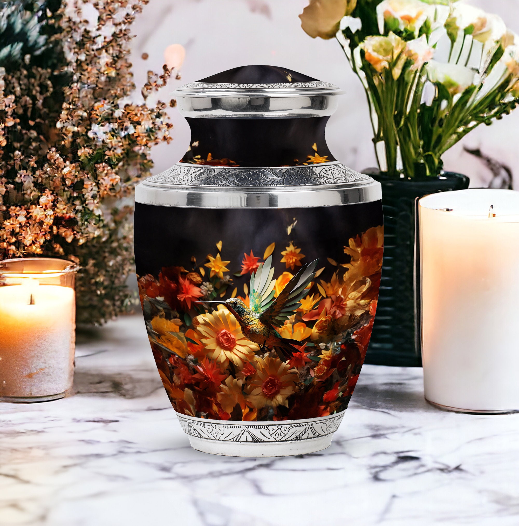 Yellow Hummingbird Flight Urn Decorative Modern Urn for Human Ashes ...