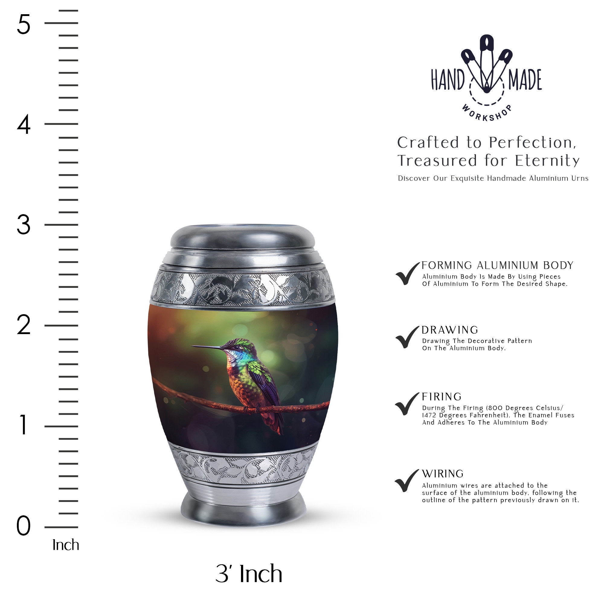 Hummingbird on Branch Urn for Human Ashes Decorative Modern Urn Metal ...