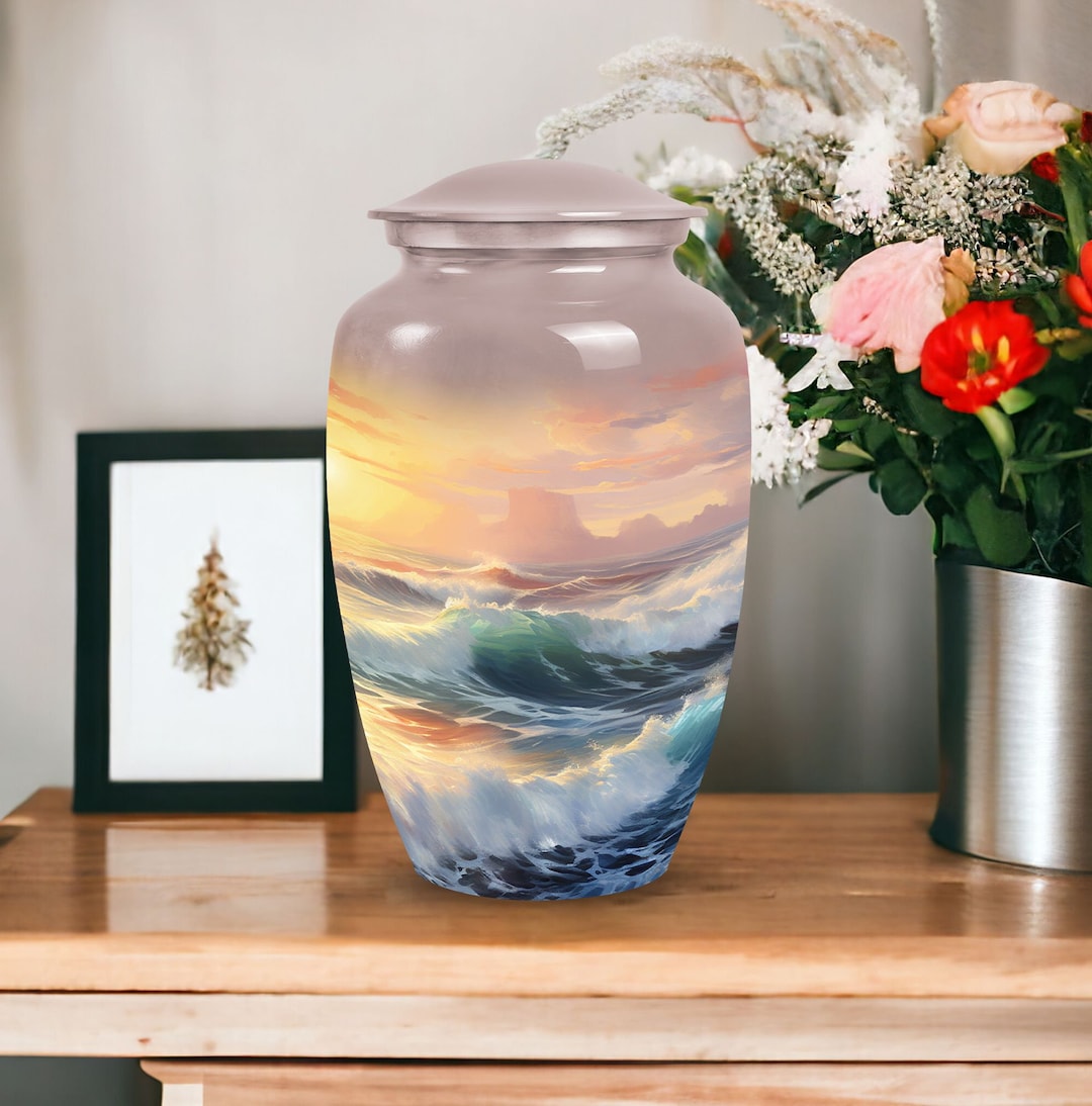 Handmade Ocean Sunset Urn for Ashes -sea Waves Urns for Human Ashes ...