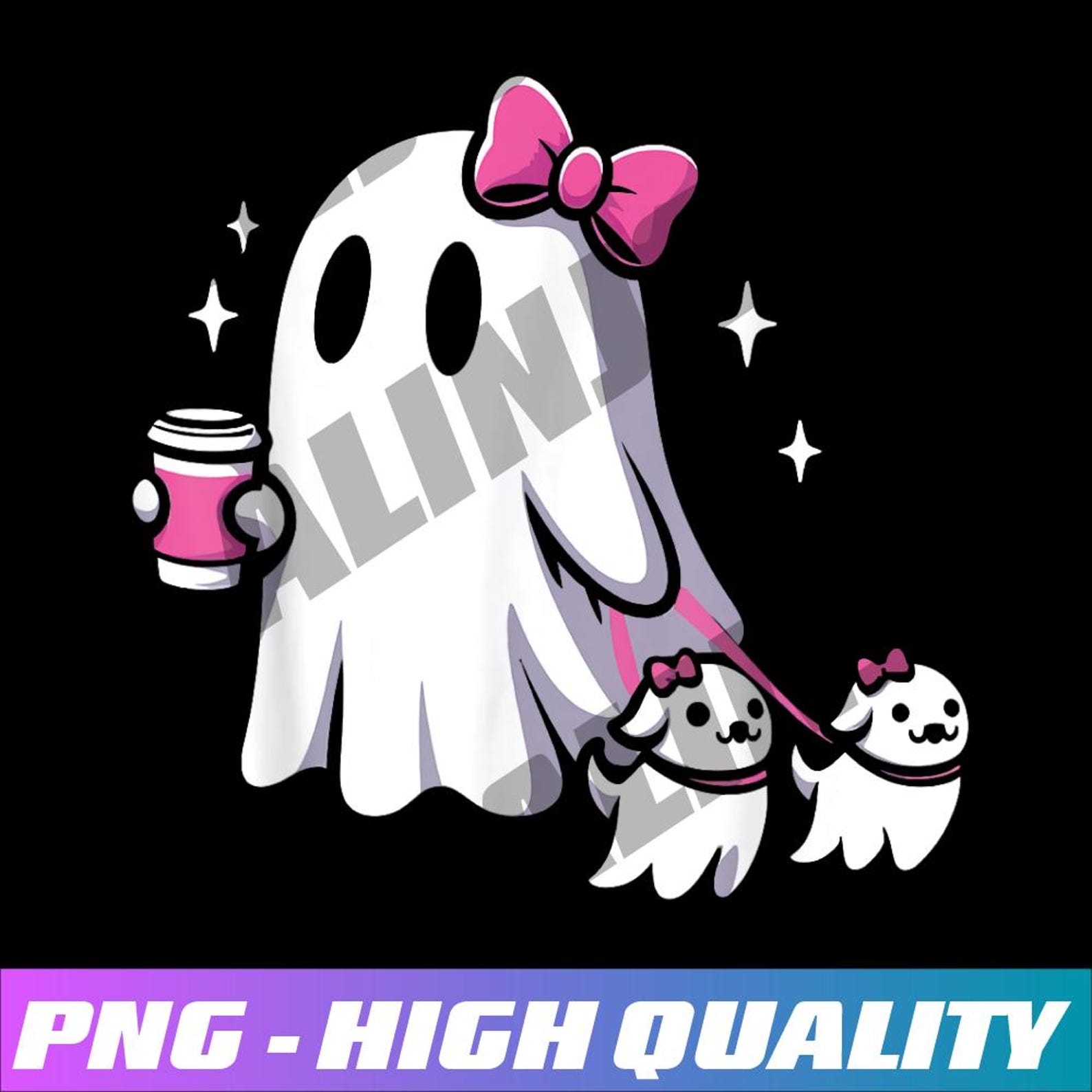 Halloween Cute Ghost Walking Dog Spooky Pink Coquette Ghost PNG File ...