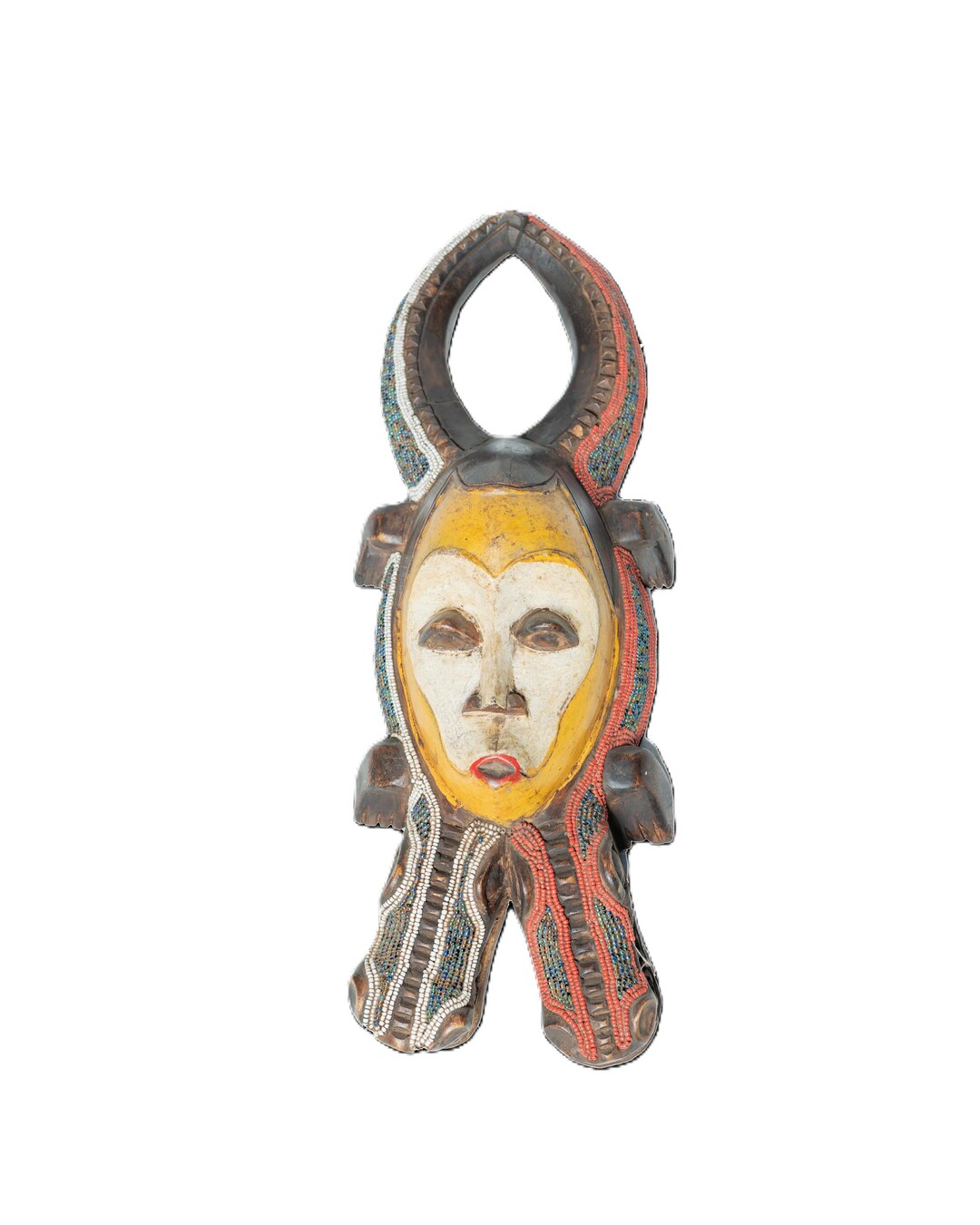 Vintage African Mamba Ceremonial Mask - Beaded Tribal Wall Art ...
