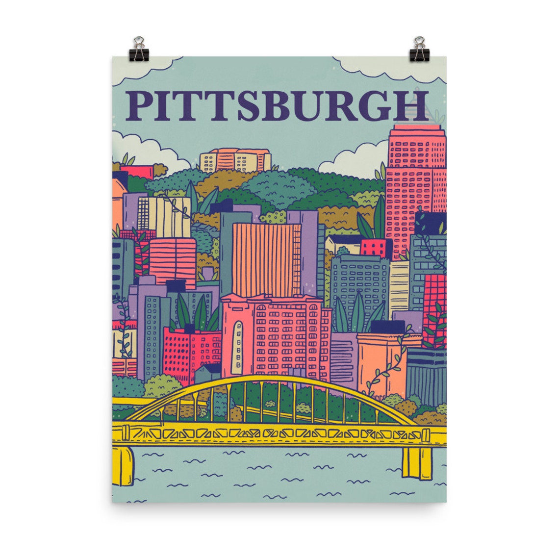 Pittsburgh Art Print, Illustration of Pittsburgh, PA Poster (unframed ...