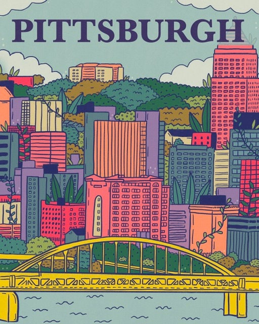 Pittsburgh Art Print, Illustration of Pittsburgh, PA Poster (unframed ...