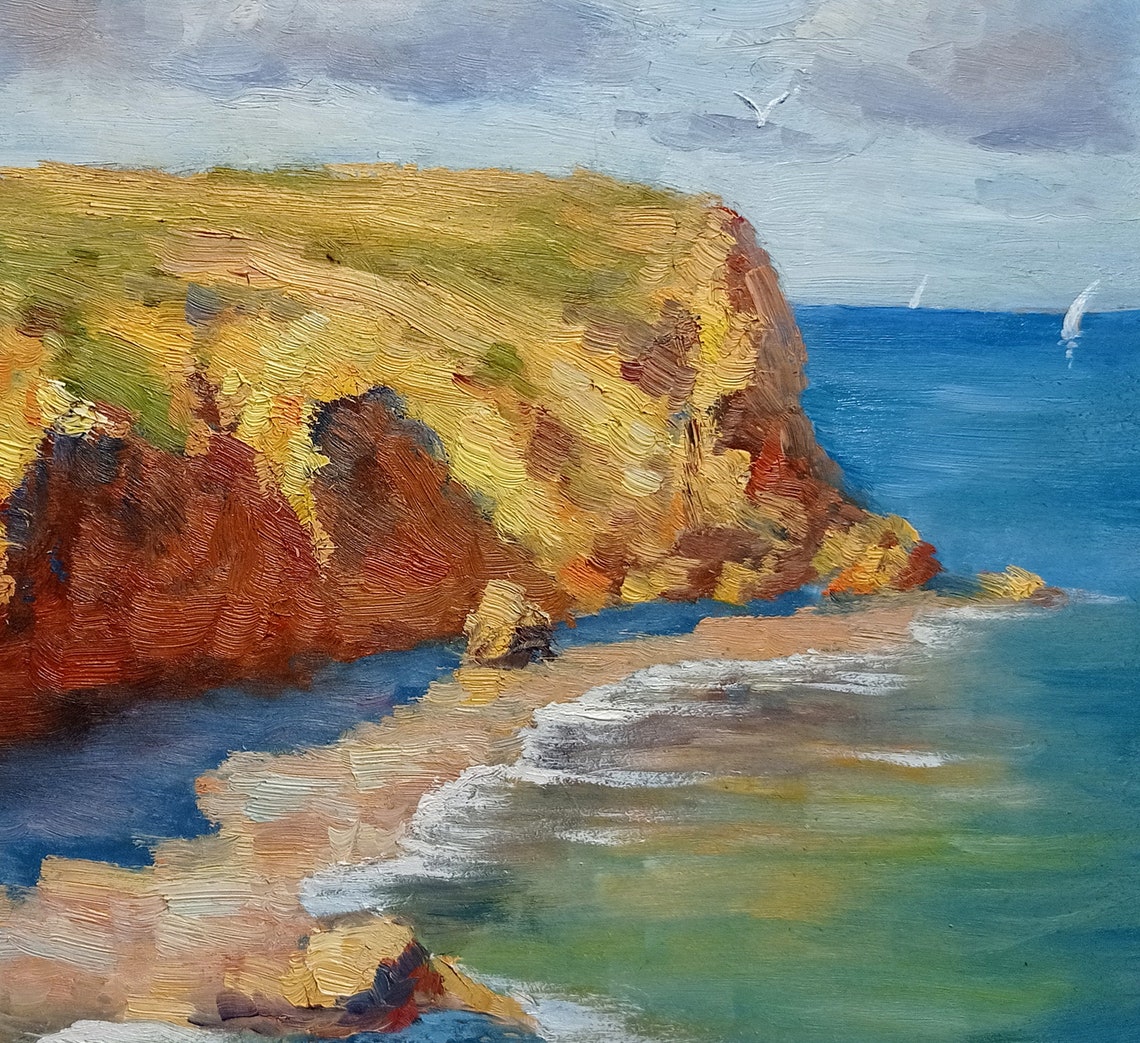 Ocean Cliff Painting Seascape California Original Art Oil | Etsy