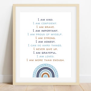 Positive Affirmations for Kids Print, Affirmations Printable Wall Art ...