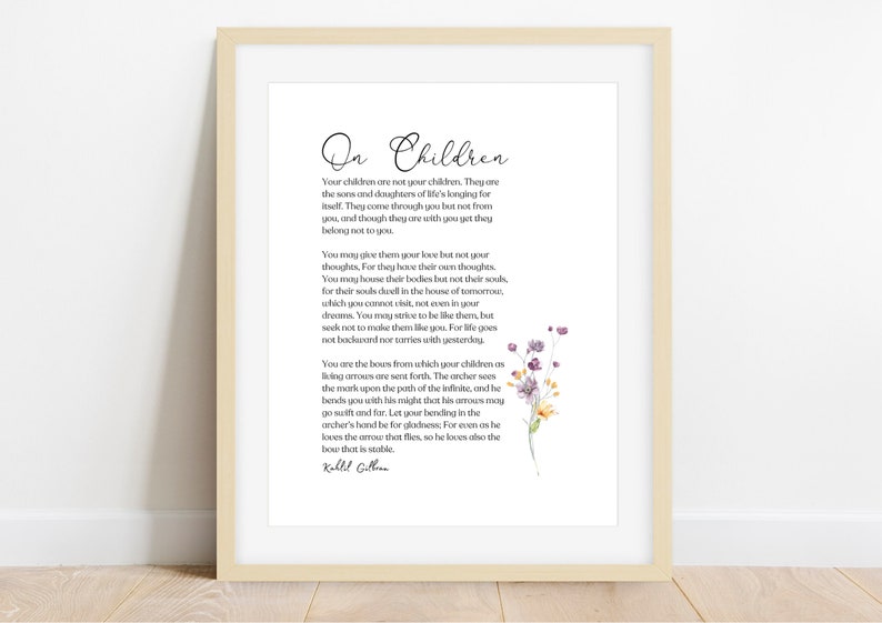 Kahlil Gibran Poem, on Children, Poem About Children, Gift for Parents ...