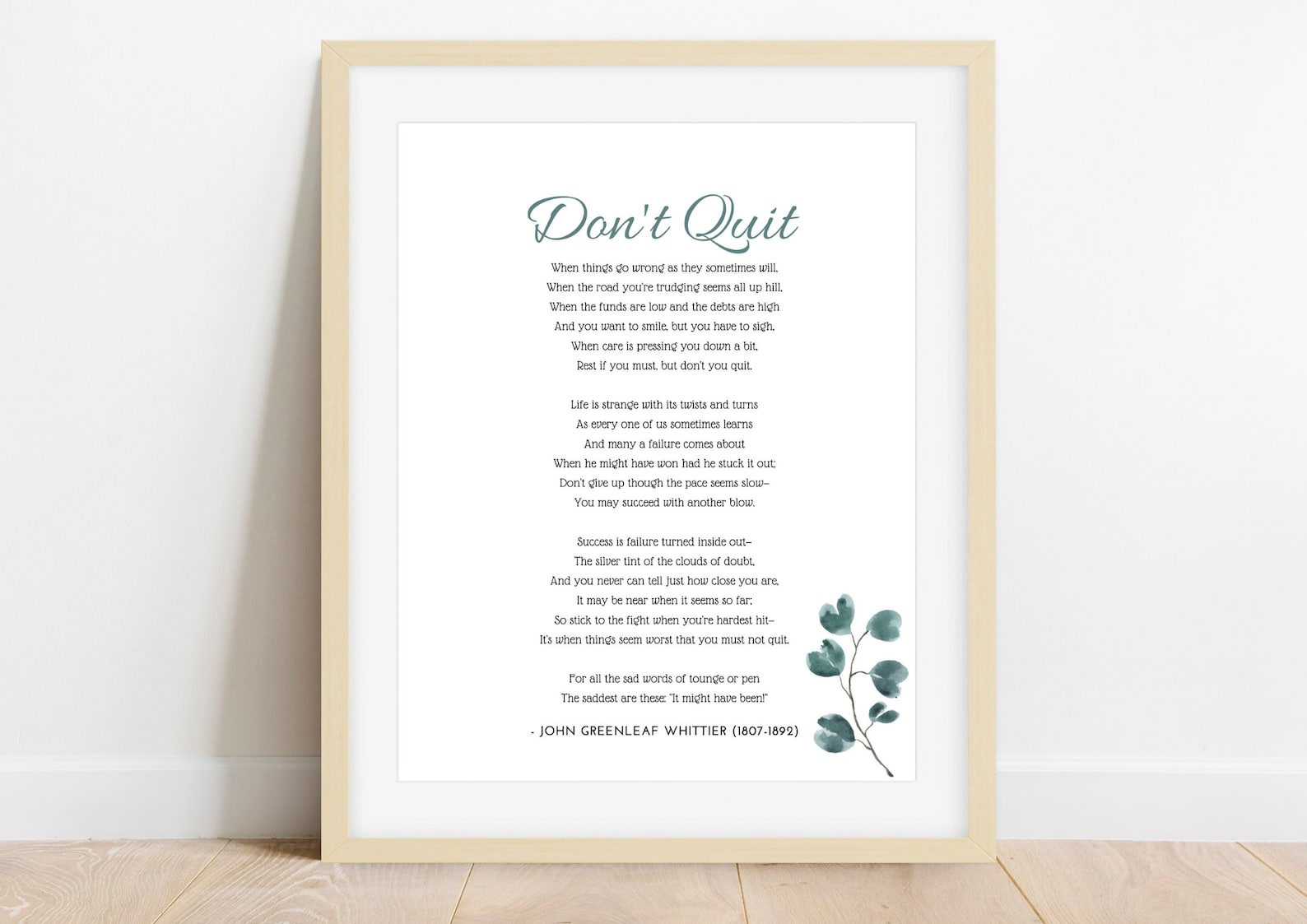 Don't Quit Poem by John Greenleaf Whittier, Inspirational Poem, Instant ...