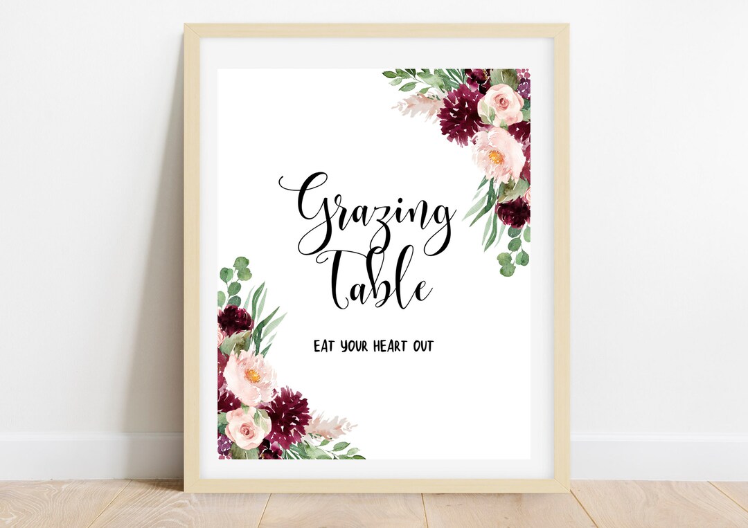 Floral Grazing Table Sign, Grazing Table Print, Instant Digital ...