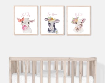 Farm Nursery Art, Set of 4 Prints, Animal Paintings, Cow, Duck, Lamb ...