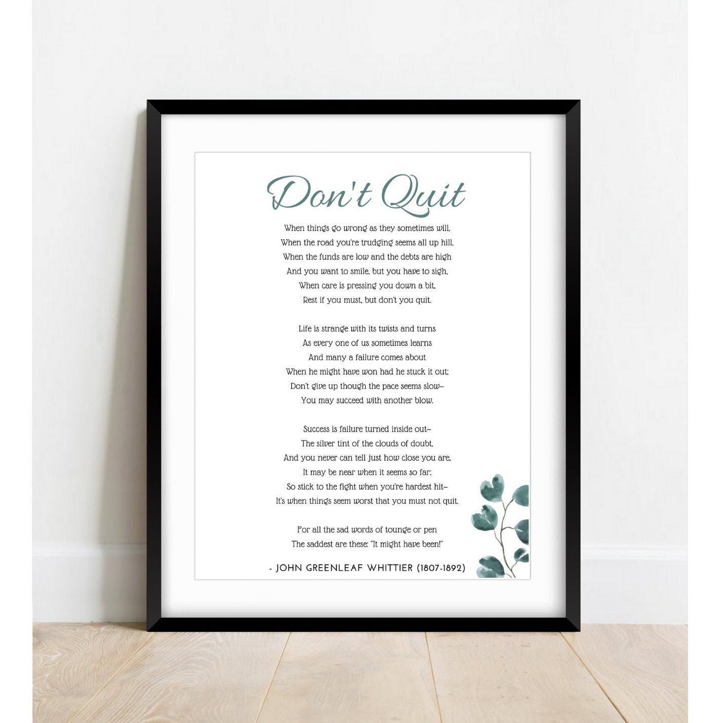 Don't Quit Poem by John Greenleaf Whittier, Inspirational Poem, Instant ...