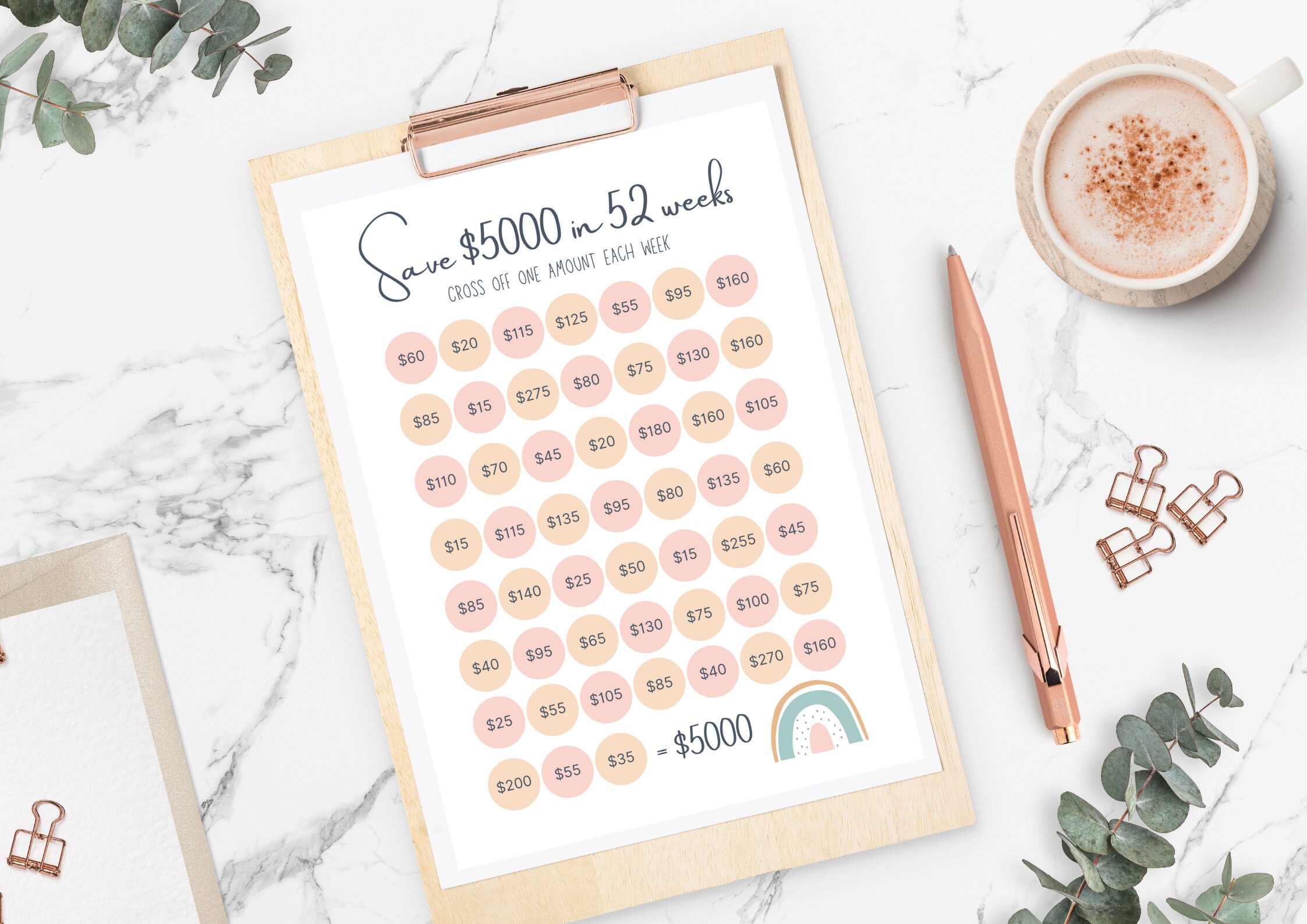 5k in 52 Weeks Money Saving Challenge Printable, Savings Tracker, Money ...