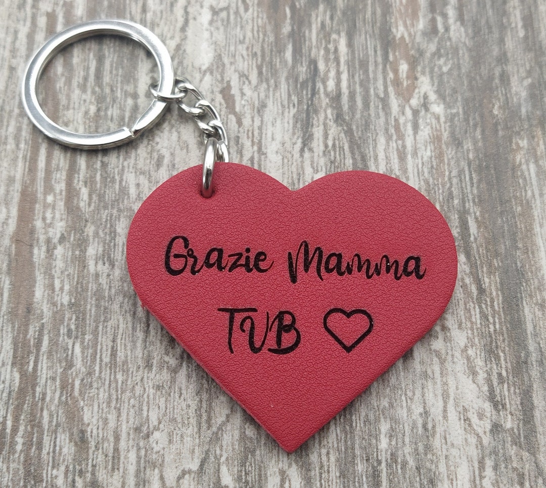 Real Leather Key Ring, Customizable Message Name Phrase, Laser Engraved ...