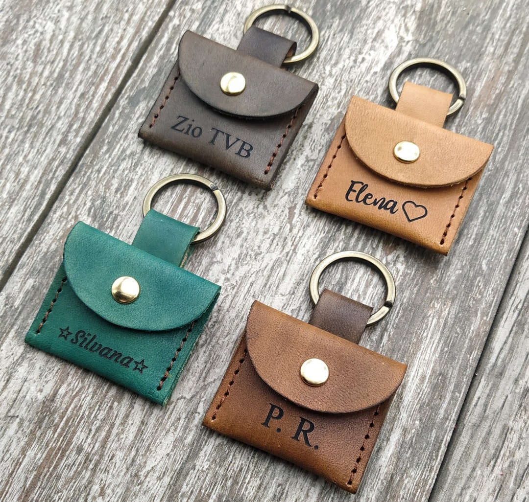 Leather Keychain Customizable With Name Initials, Keychain Coin Ring in ...