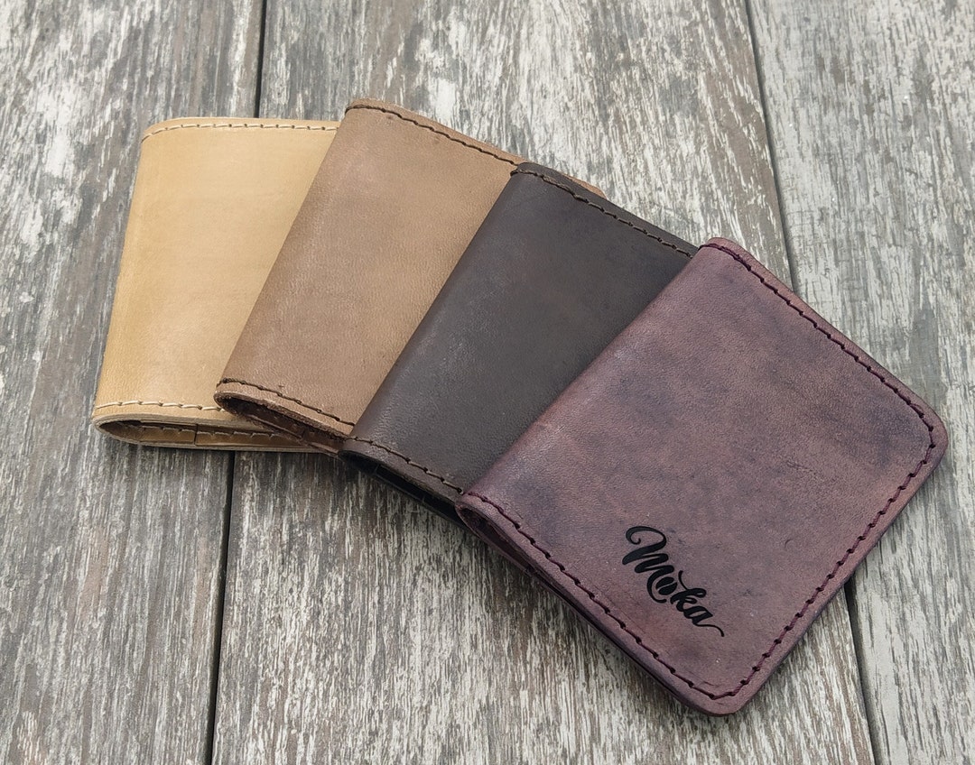 Custom Leather Card Holder Wallet, Coffee-painted Leather Wallet is ...