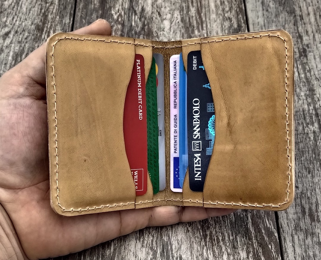 Custom Leather Card Wallet, Leather Wallet Painted With Coffee, Leather ...