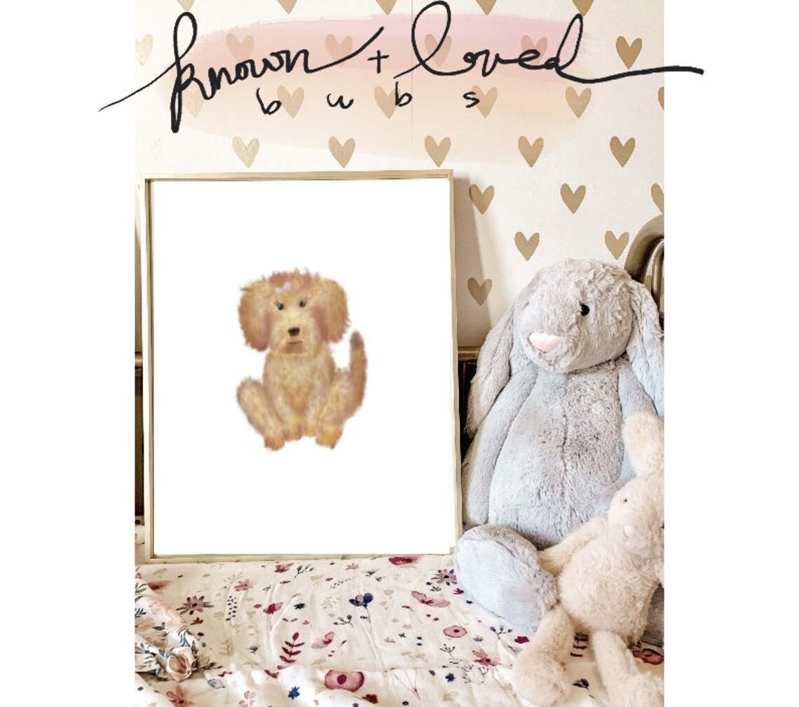Goldendoodle Golden Puppy Dog Bow Cute Nursery Art Printable Poster ...