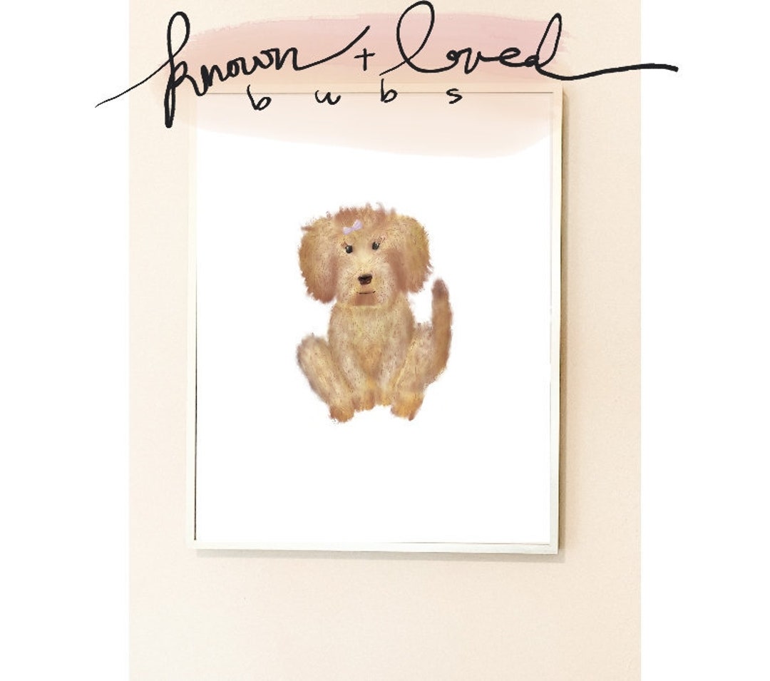 Goldendoodle Golden Puppy Dog Bow Cute Nursery Art Printable Poster ...