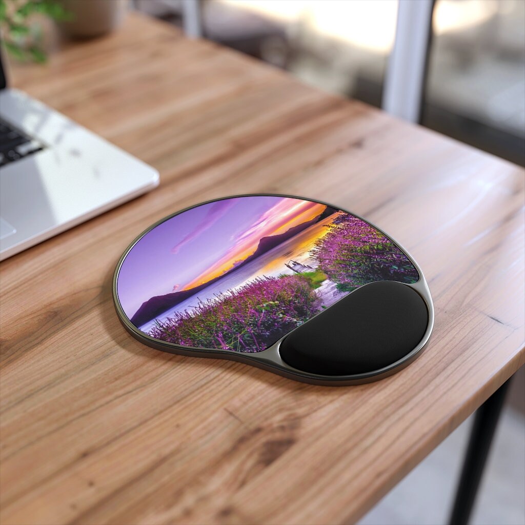 Purple and Gold Sunset Mouse Pad With Wrist Rest Purple Mouse - Etsy