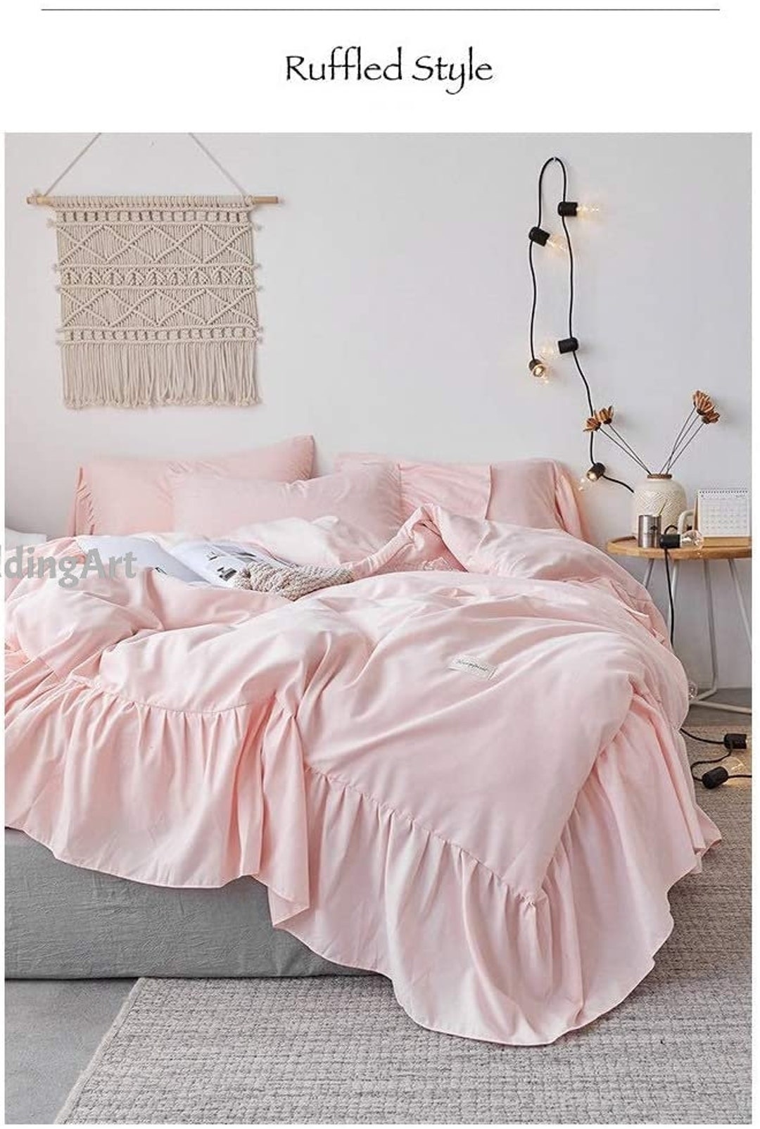 Pink Bedding White Ruffle Duvet Cover Set Ruffled Design Pink Bedding ...