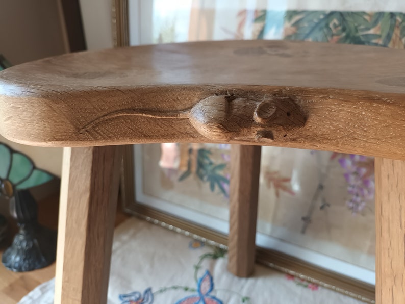 Vintage 'mouseman' Oak Three Legged Cow Stool Robert Thompson of ...