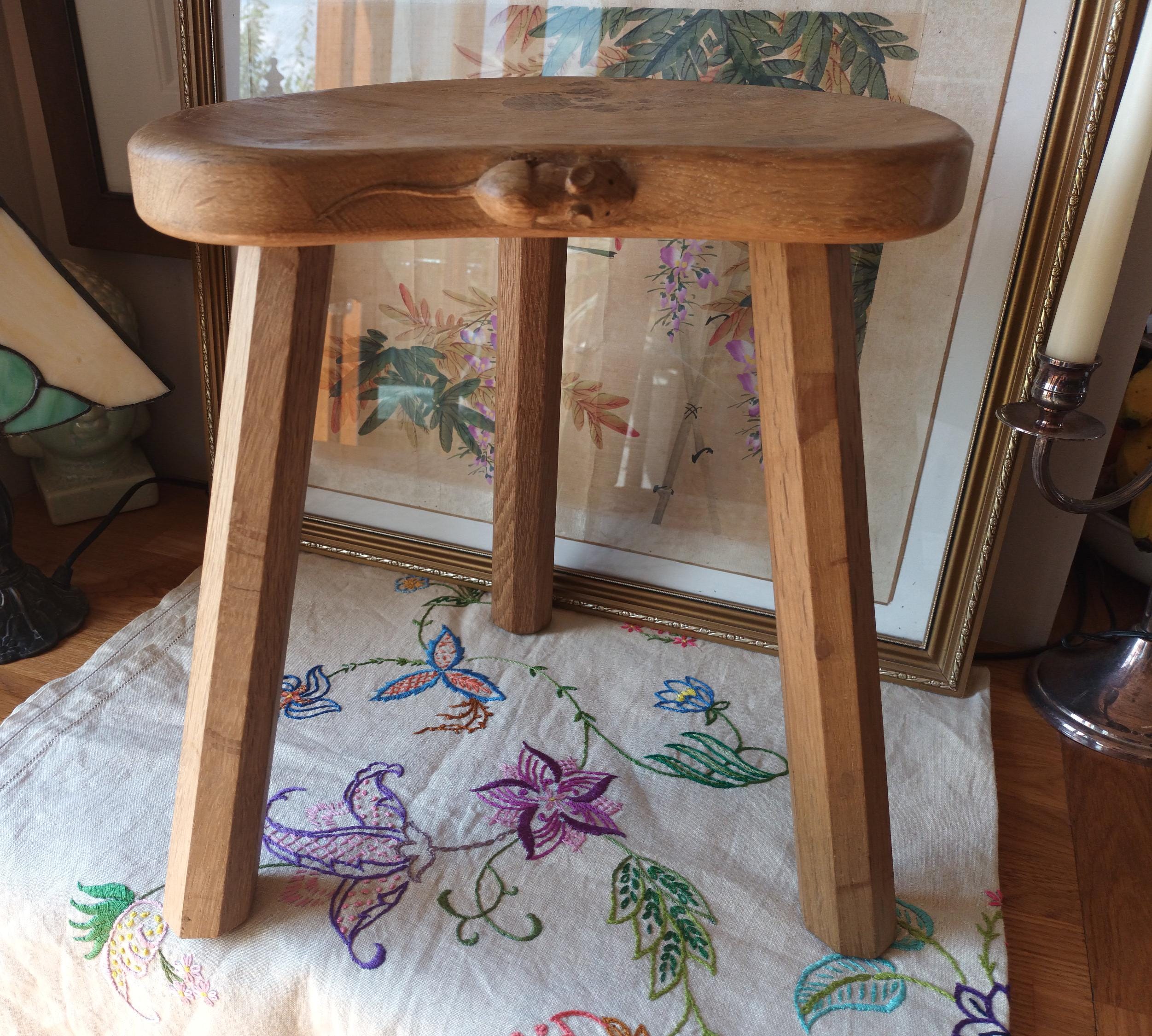 Vintage 'mouseman' Oak Three Legged Cow Stool Robert Thompson of ...