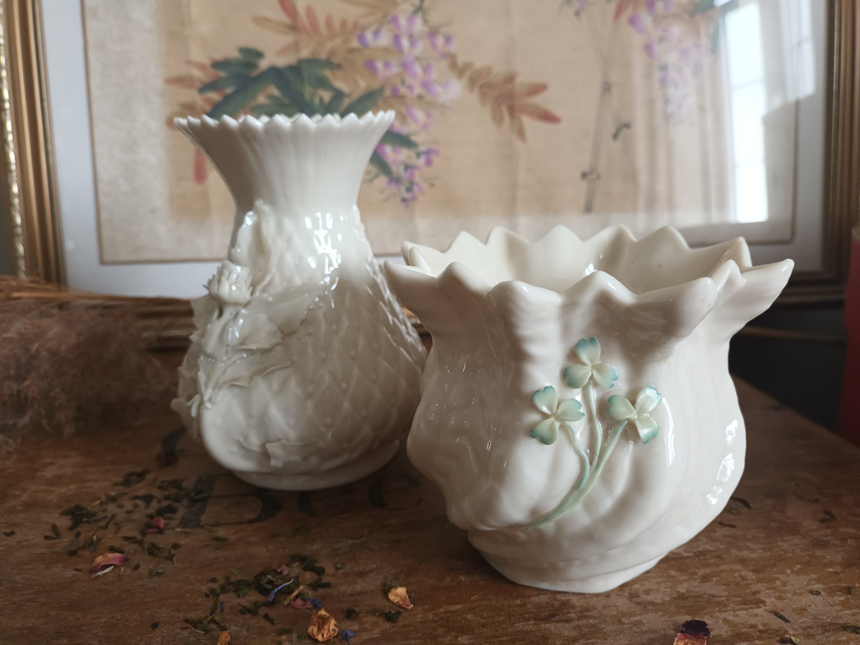 Vintage Belleek Irish Porcelain - Flower/cactus Pots X2, Third Black ...